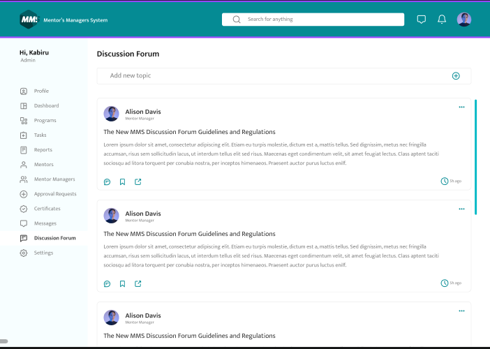 Discussion-Forum-Admin-App - Sprint 2 · Issue #17 · ALCOpenSource/Mentor-Management-System-Team ...