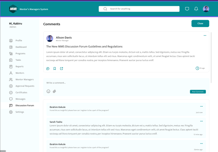 Discussion-Forum-Post-Admin-App - Sprint 2 · Issue #19 · ALCOpenSource/Mentor-Management-System ...