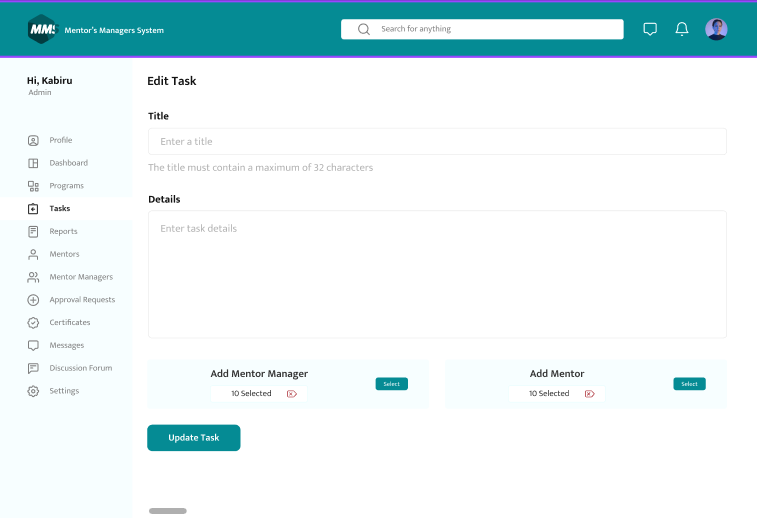Edit Mentor Manager/ Mentors Task Screen-Admin-App - Sprint 2 · Issue #23 · ALCOpenSource/Mentor ...