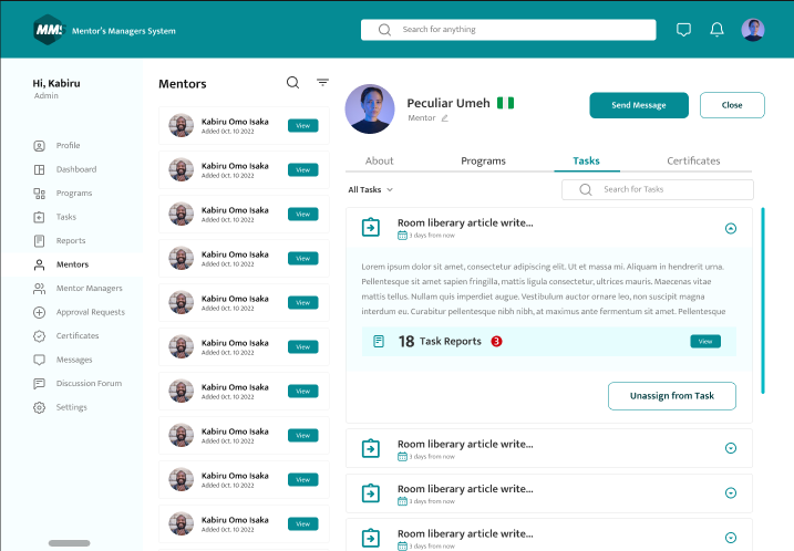 Mentors/Mentor Managers Tasks Page-Admin-App - Sprint 3 · Issue #27 · ALCOpenSource/Mentor ...