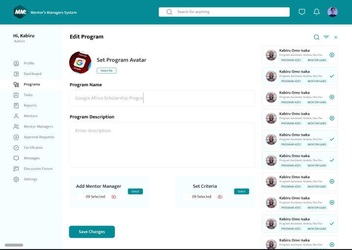 Edit Mentors/Mentor Managers Page-Admin-App - Sprint 4 · Issue #47 · ALCOpenSource/Mentor ...