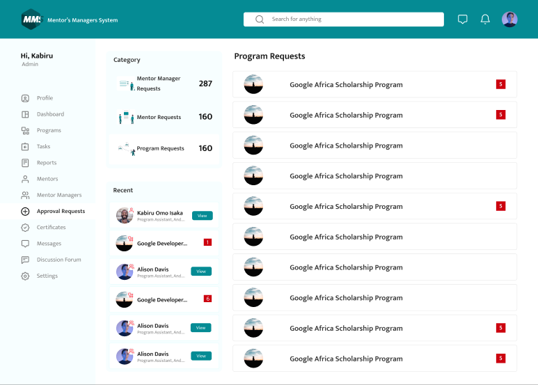 Programs Request Page-Admin-App - Sprint 5 · Issue #38 · ALCOpenSource/Mentor-Management-System ...