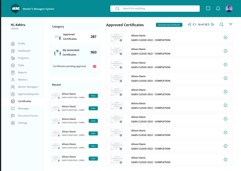 Approved Certificate-Admin-App - Sprint 5 · Issue #41 · ALCOpenSource/Mentor-Management-System ...