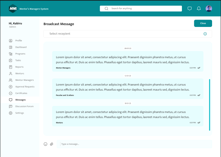 Mentor/Mentor Managers BroadCast Message Page-Admin-App - Sprint 3 · Issue #41 · ALCOpenSource ...
