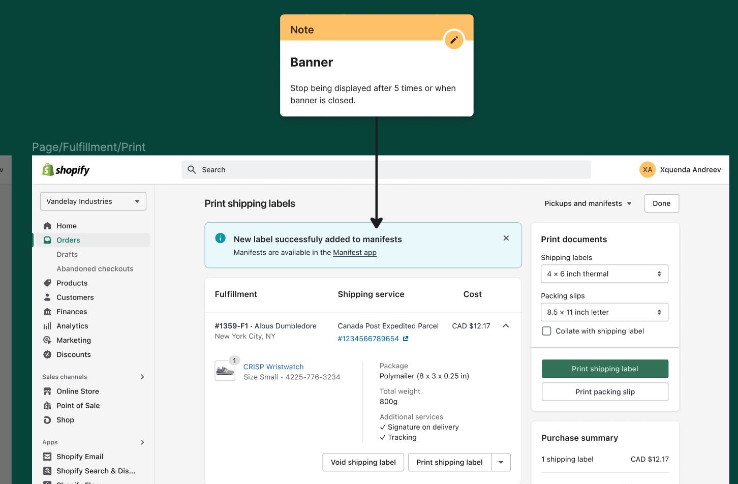 Add info banner that label was added to a manifest from single label purchase page · Issue #353 ...