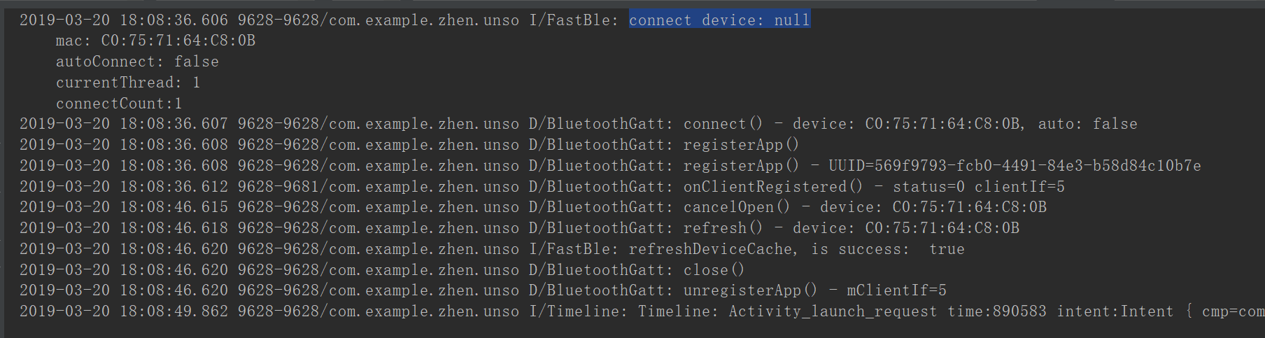 如果没有扫描，直接通过mac地址连接，经常出现connect device: null · Issue #389 · Jasonchenlijian/FastBle · GitHub
