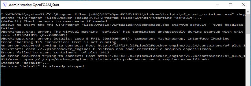 Issue trying to install Openfoam: "The virtual machine 'default' has terminated unexpectedly ...