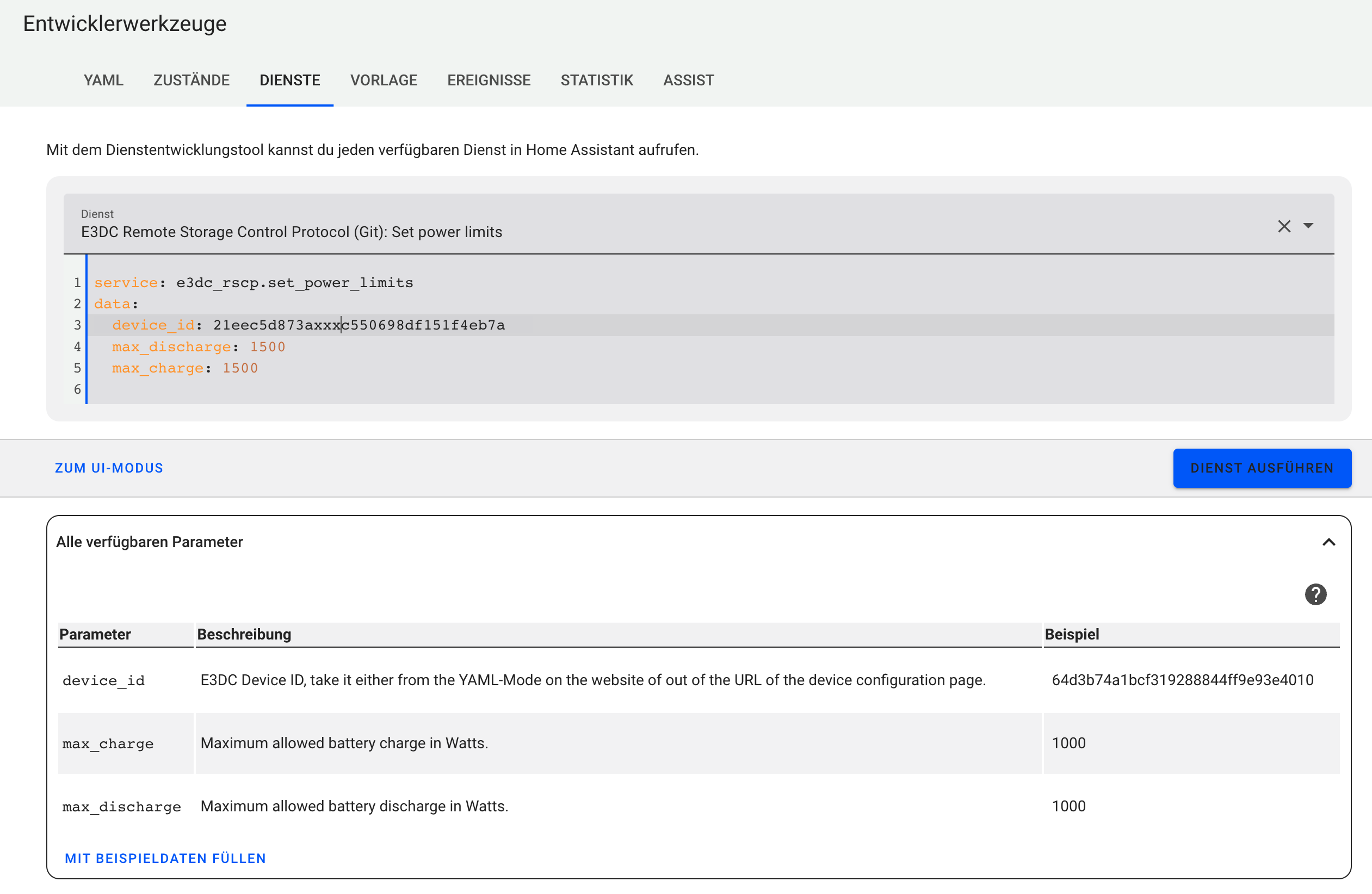 e3dc_service: set_power_limits: Issue "Unkown device" and "Device ...