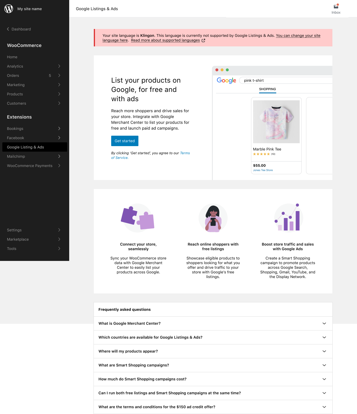 Unsupported Language Banner · Issue #206 · woocommerce/google-listings-and-ads · GitHub