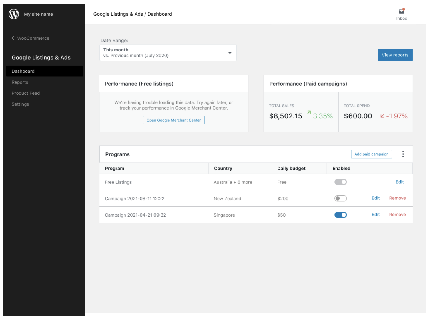 New error message on Dashboard when Free Listings does not have data ...