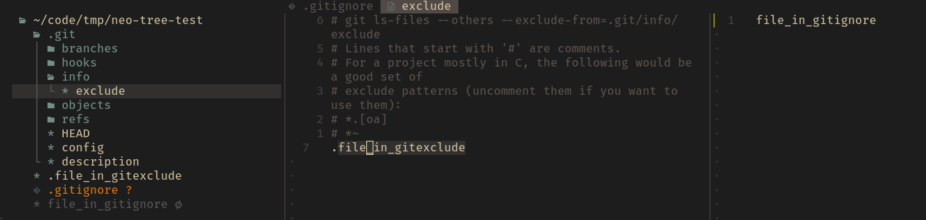 Handle files in .git/info/exclude like files .gitignore · Issue #226 · nvim-neo-tree/neo-tree ...