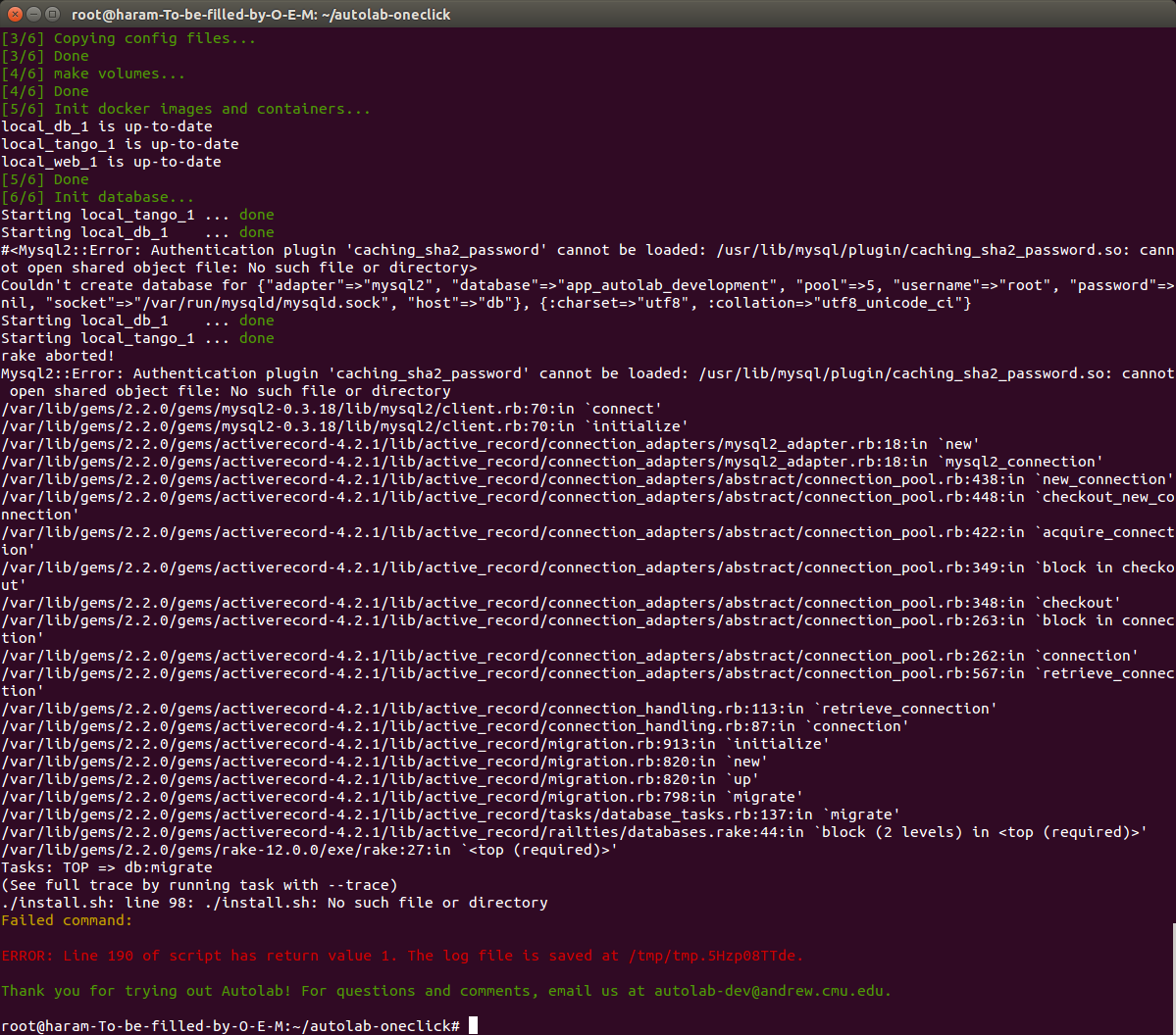 Error : Authentication plugin "caching_sha2_password" cannot be loadded · Issue #990 · autolab ...