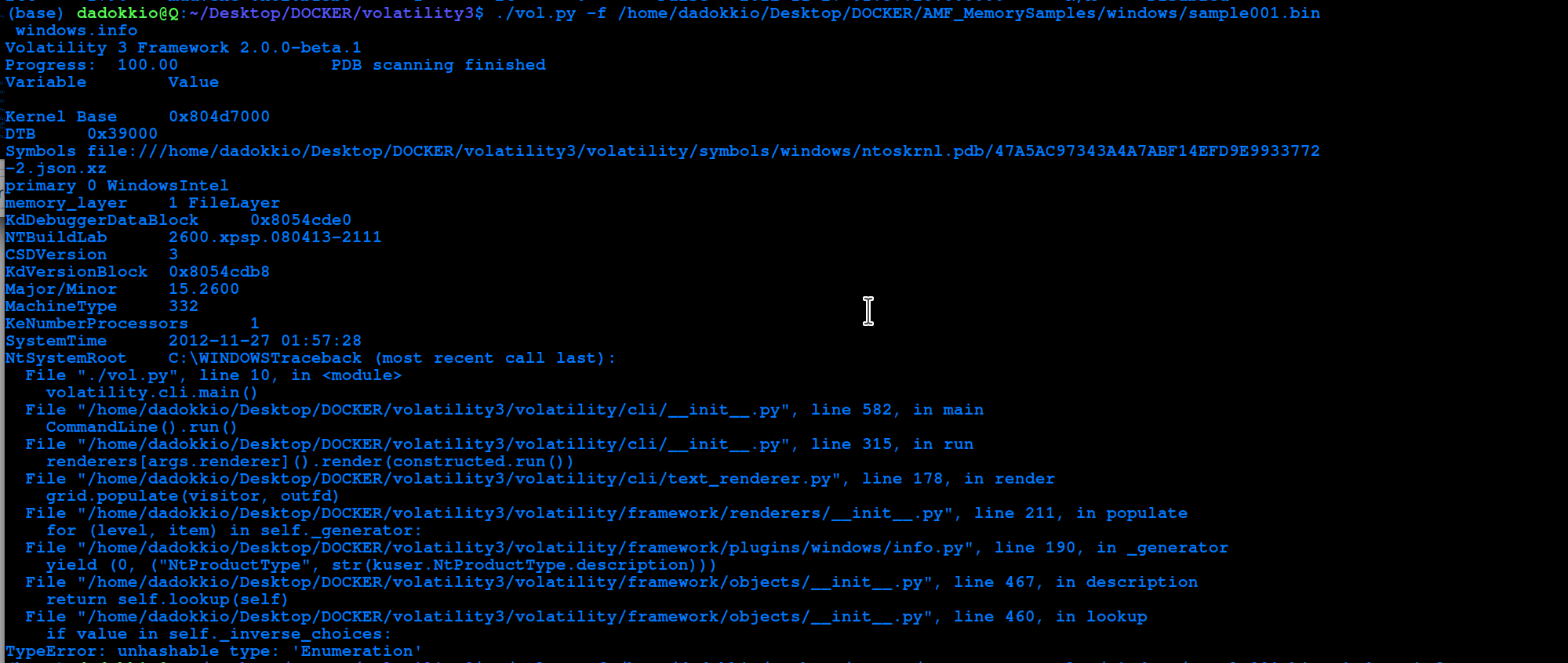 Error Running Plugin · Issue 373 · Volatilityfoundation Volatility3 · Github