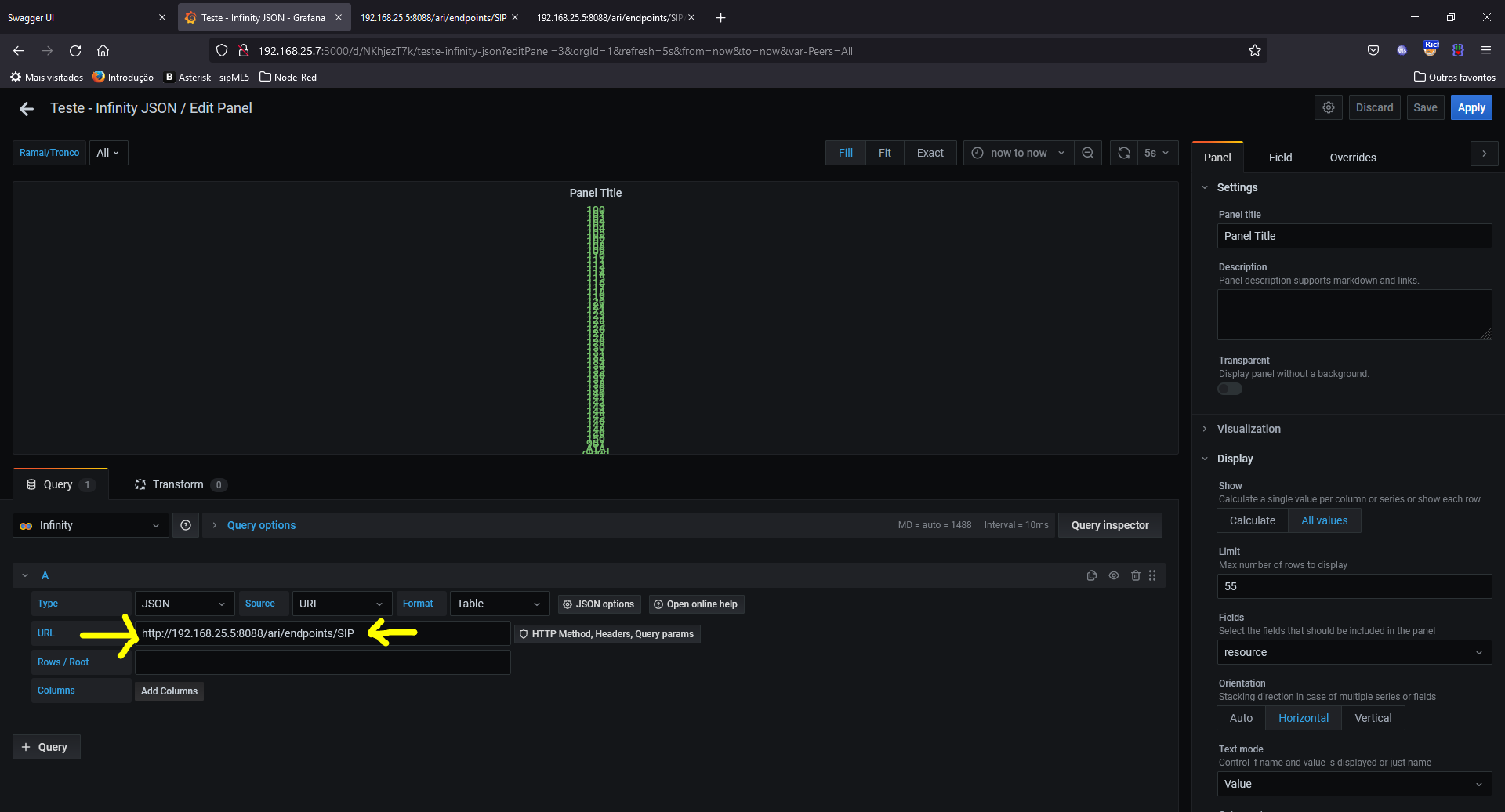Asterisk PBX : Object not available for viewing - JSON · grafana grafana-infinity-datasource ...
