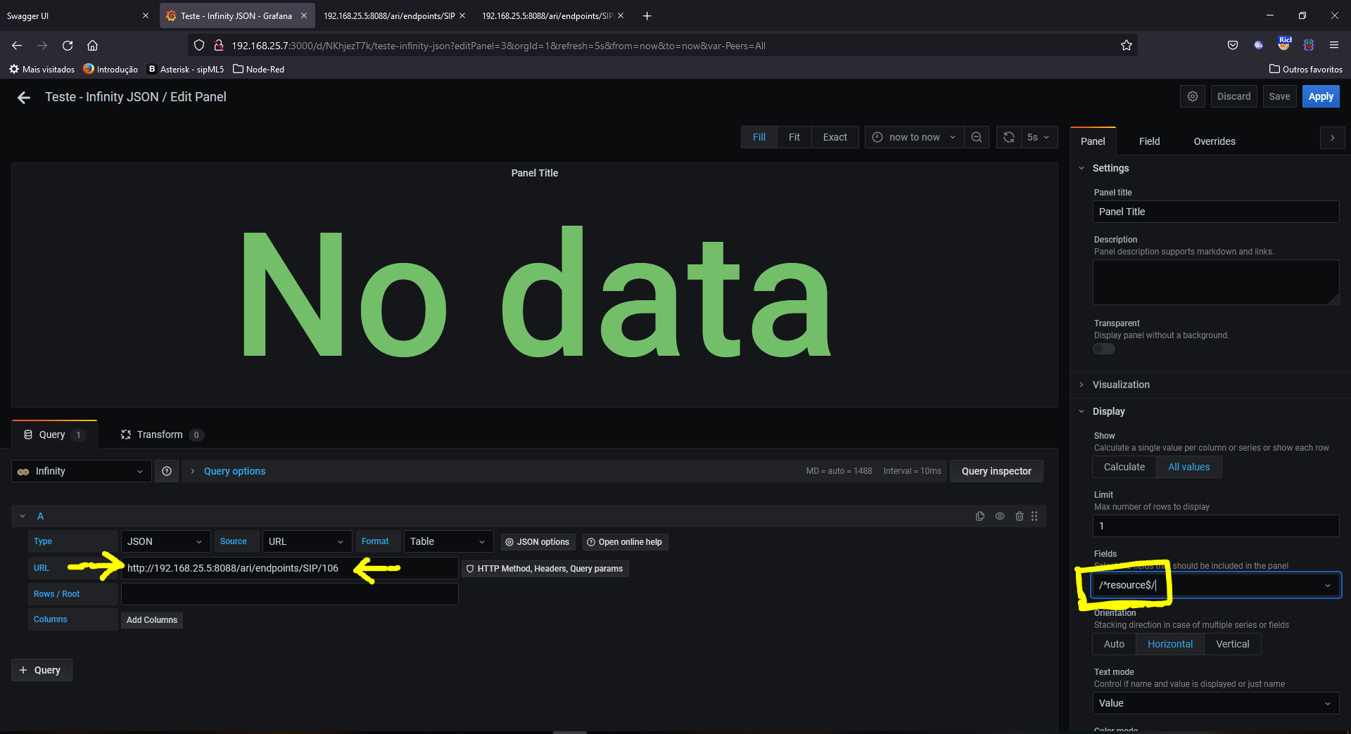 Asterisk PBX : Object not available for viewing - JSON · grafana grafana-infinity-datasource ...