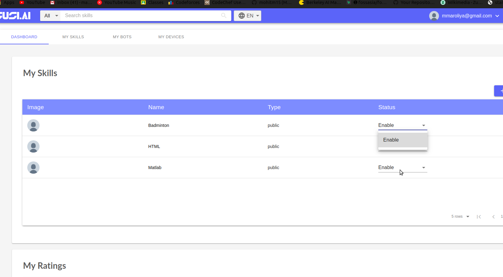 Missing disable action on status dropdown in myskills section · Issue #3411 · fossasia/susi.ai ...