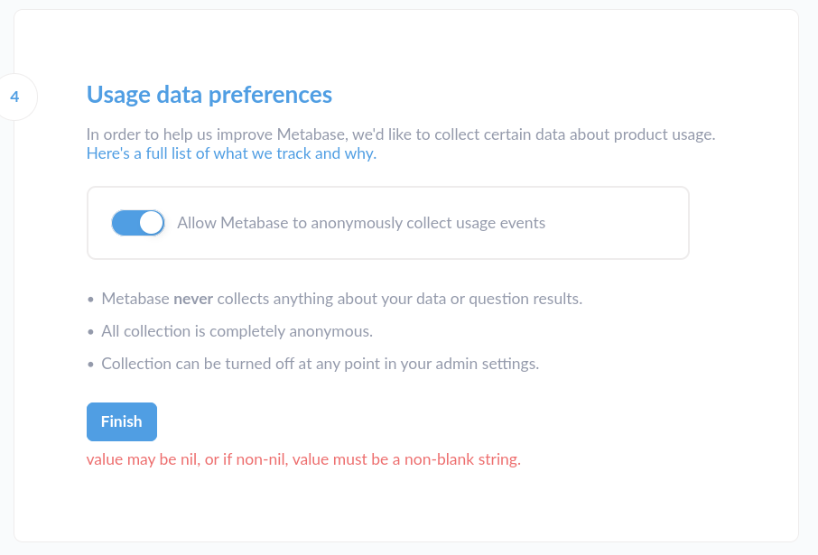 Misleading error message when creating admin account · Issue #26094 · metabase/metabase · GitHub