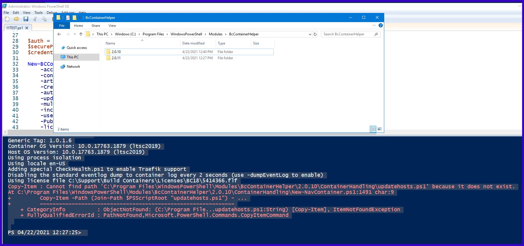 New versions of BCContainerHelper refer to the previous version when building new container ...
