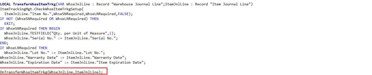 OnTransferWhseItemTrkg Event in Codeunit 7302 · Issue #2342 · microsoft ...