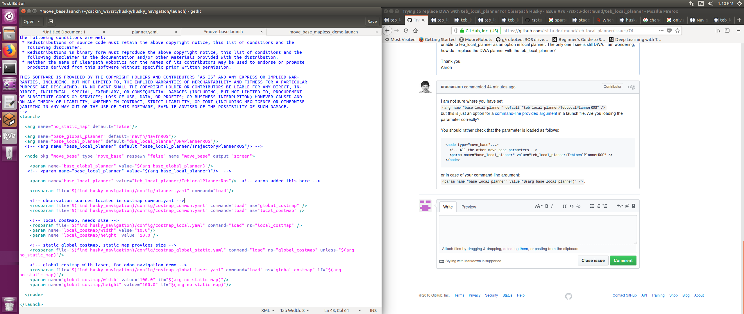 Trying to replace DWA with teb_local_planner for Clearpath Husky · Issue #76 · rst-tu-dortmund ...