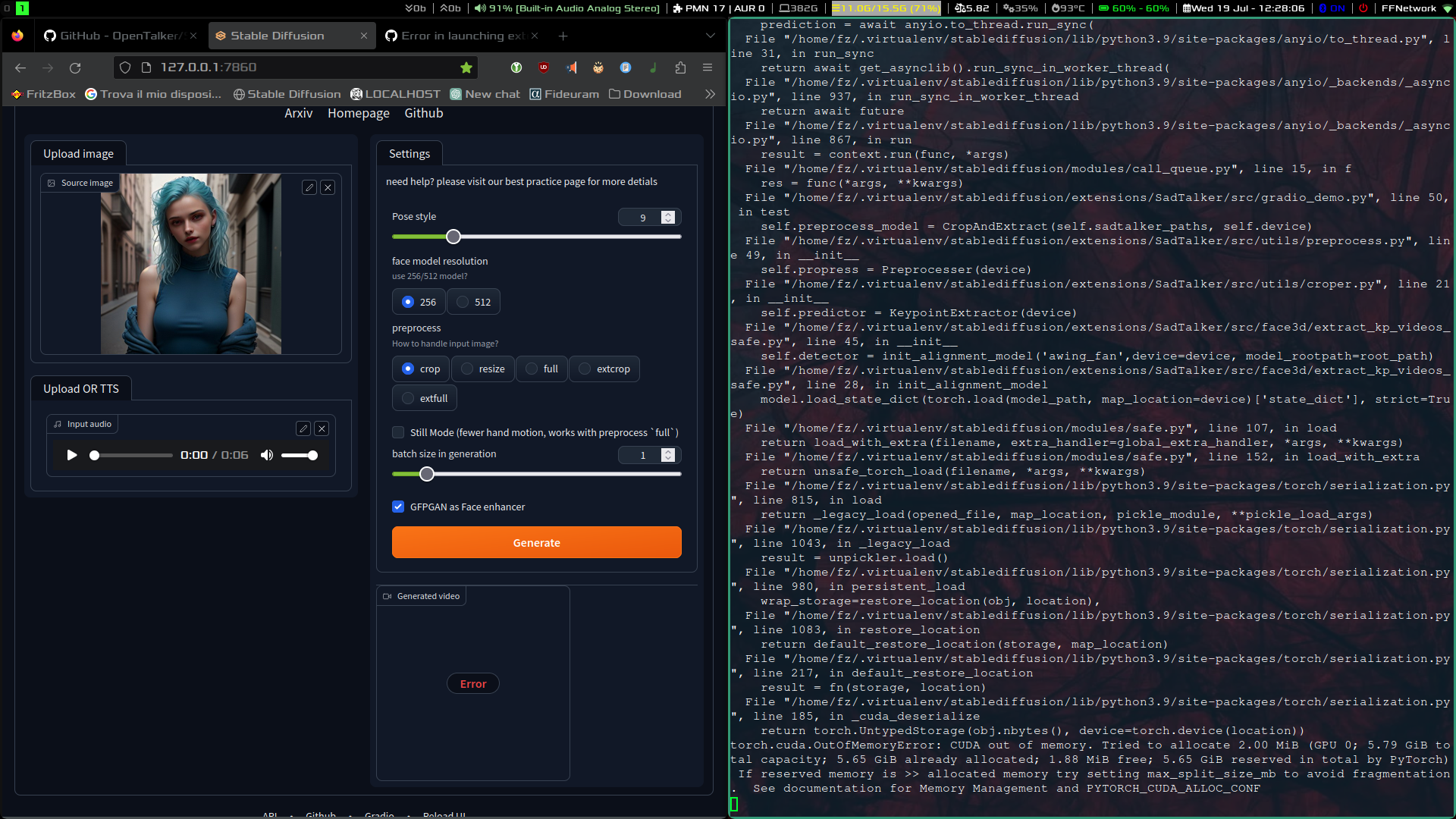 Error in launching extension - Traceback attached · Issue #514 · OpenTalker/SadTalker · GitHub