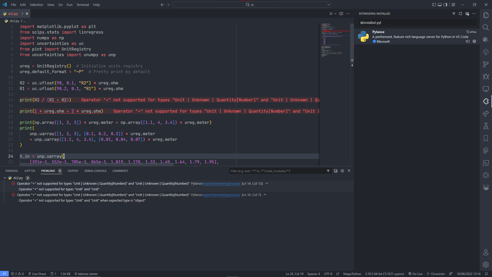 false `reportGeneralTypeIssues` when doing arithmethic with `pint ...