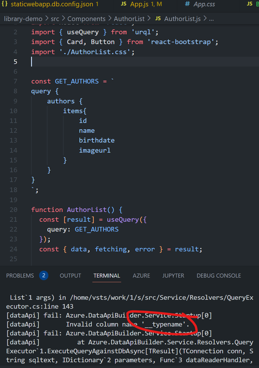 __typename mistakenly interpreted as table column on gql queries ...