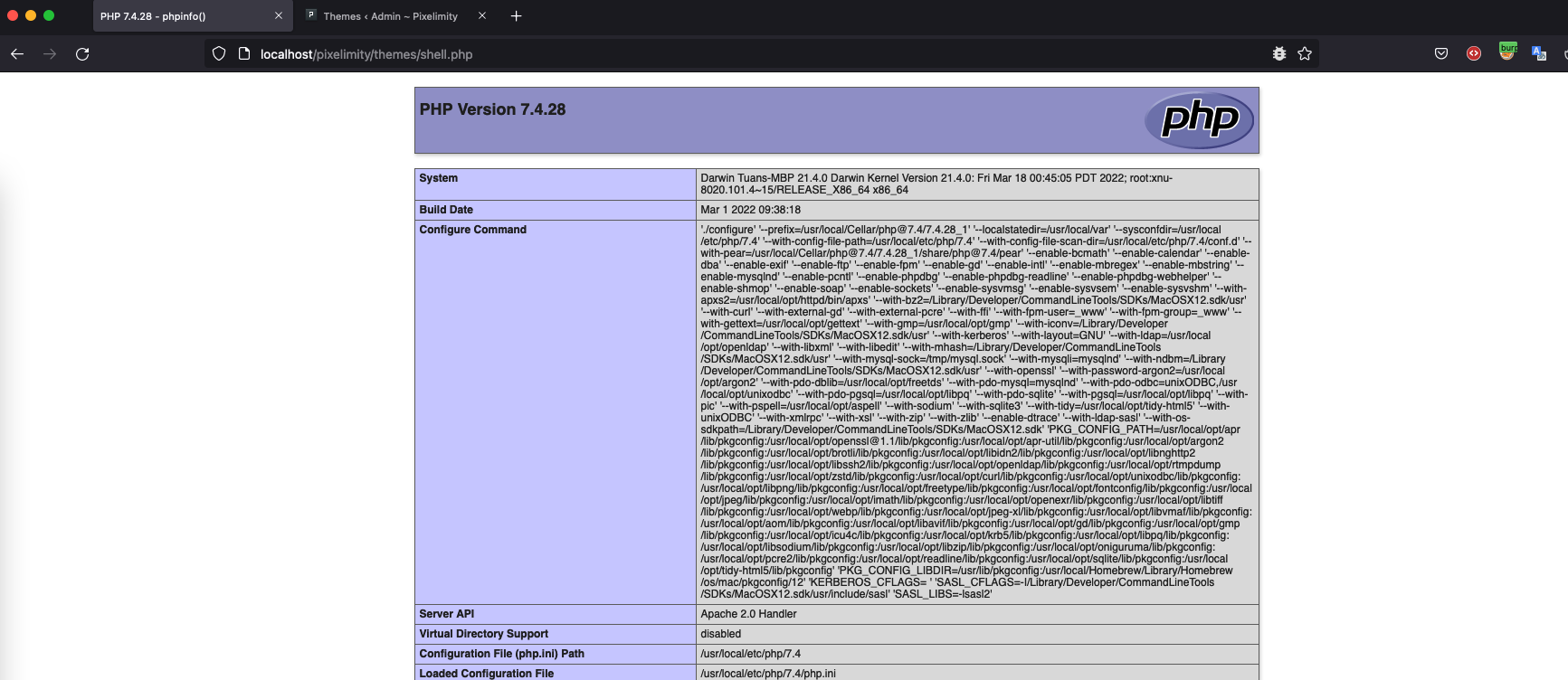 A Remote Code Execution (RCE) vulnerability exists in pixelimity via admin/admin-ajax.php?action ...