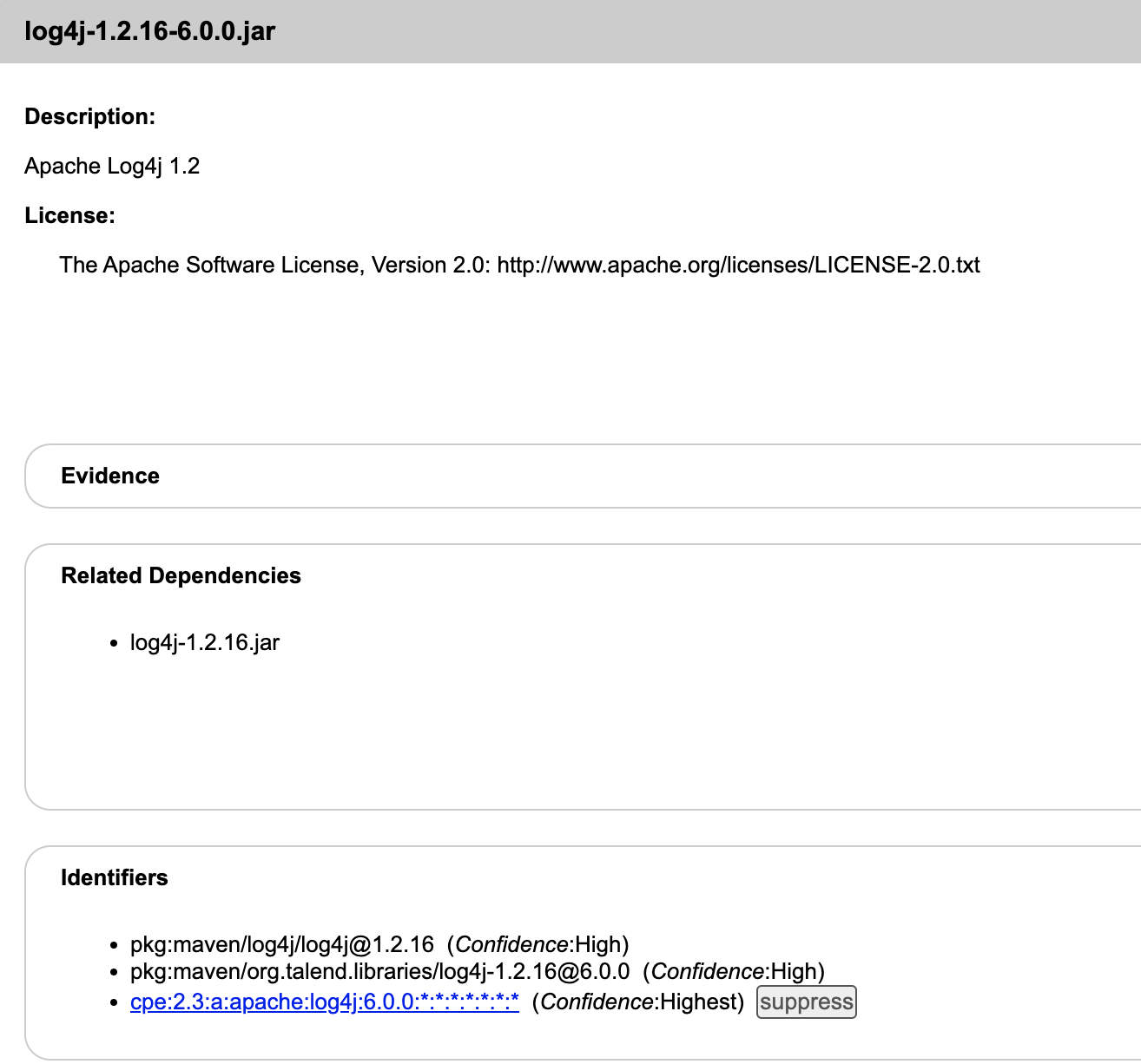[FP]: Version mismatch in Talend's log4j · Issue #5426 · jeremylong/DependencyCheck · GitHub