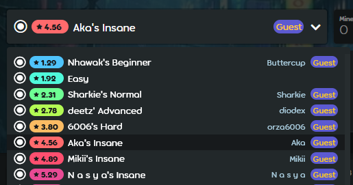 (Beatmap Discussion Page) Guest Difficulty indicators on the difficulty selection dropdown ...