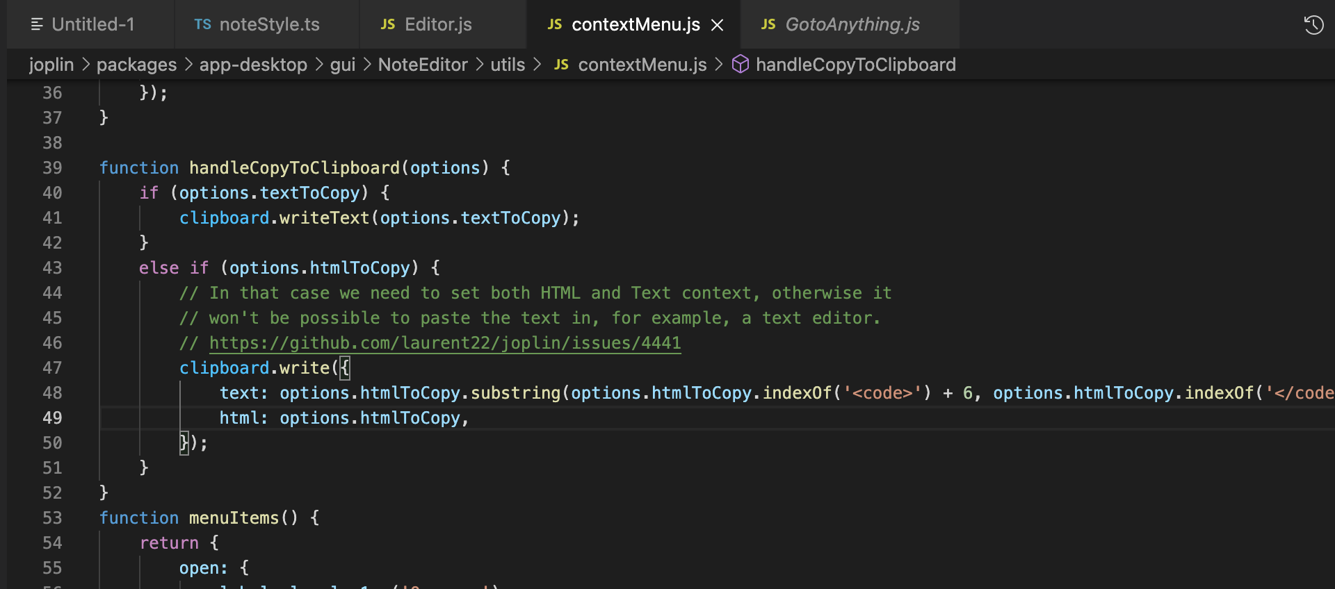 Copying code block results in two copies of the text · Issue #4669 · laurent22/joplin · GitHub