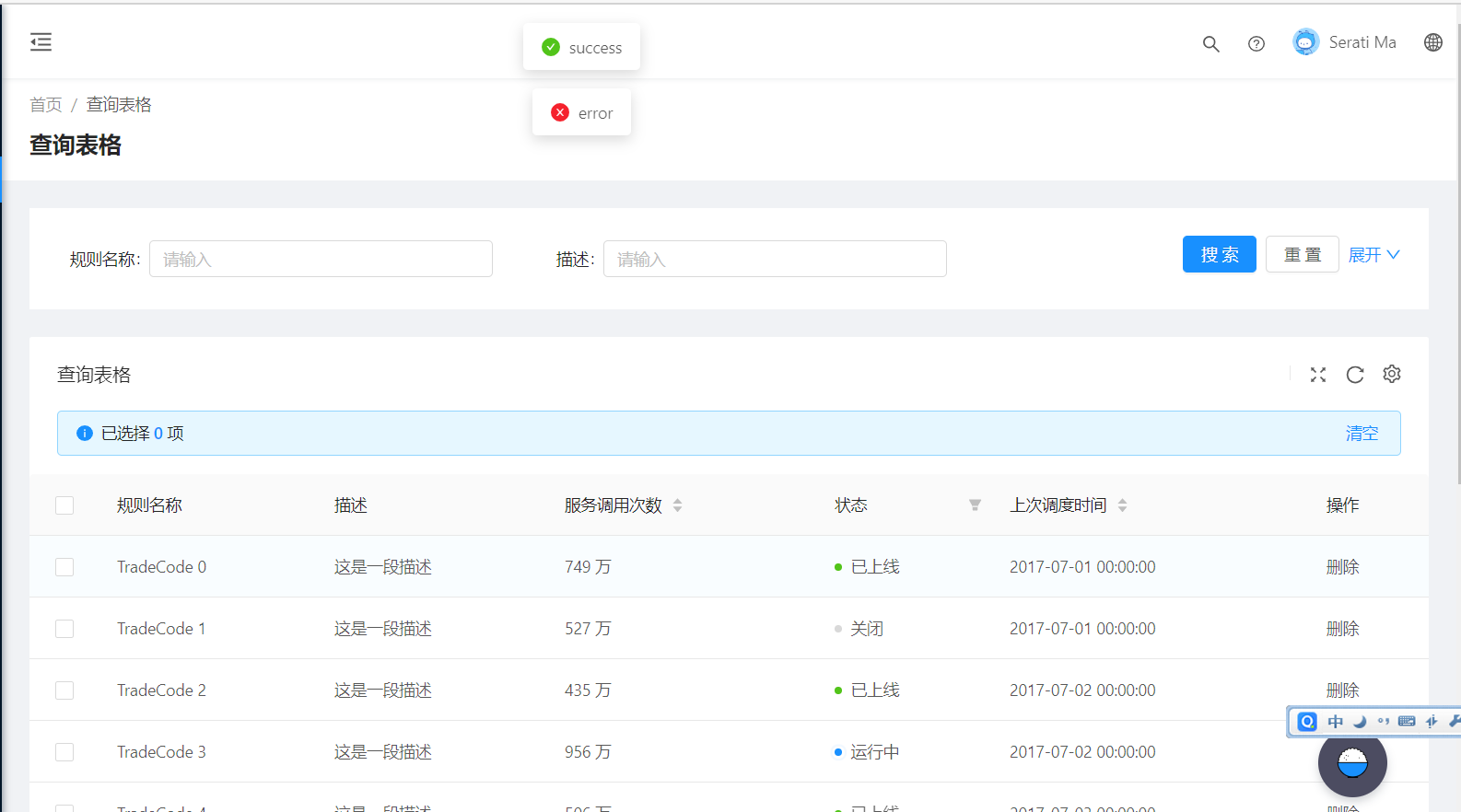 🧐[问题] Protable 尝试单项删除后actionref Reload 报错，但是使用同一个逻辑的批量删除不报错 · Issue 26 · Ant Design Pro Table