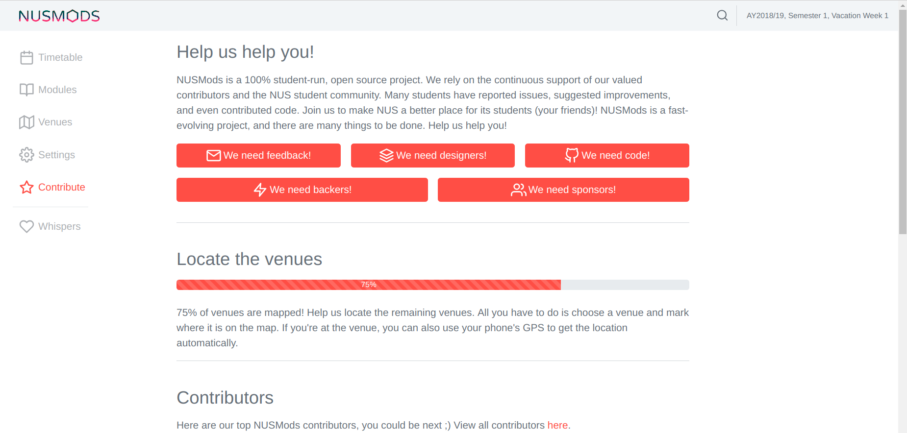 Create a "contribute" page to attact contributors · Issue #1226 · nusmodifications/nusmods · GitHub