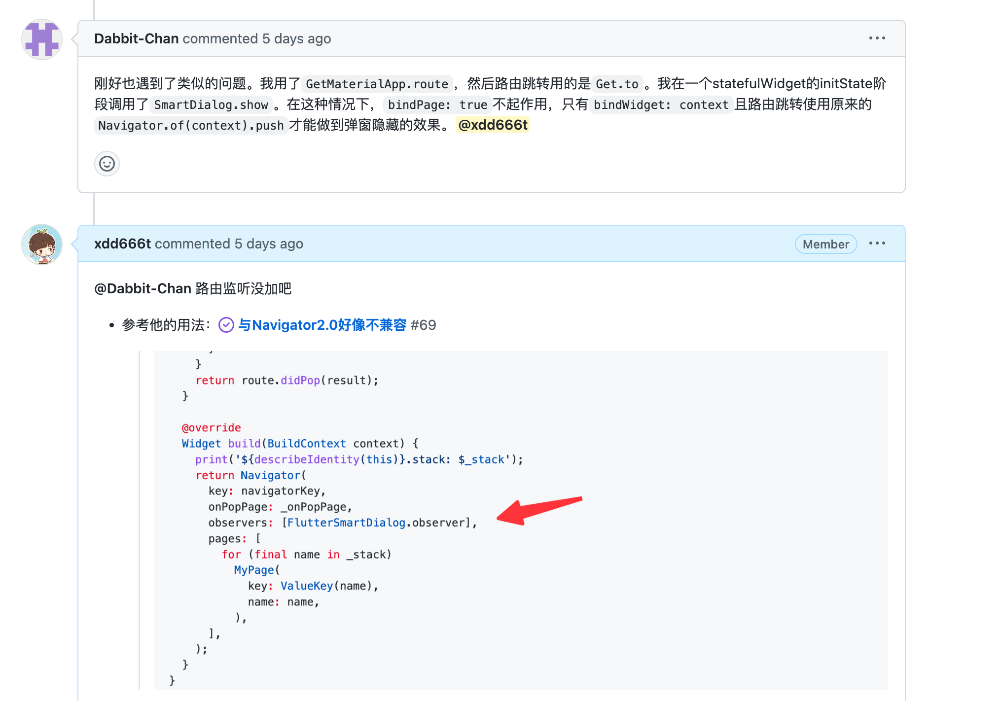 有關使用Getx時產生var navigator = widget.child as Navigator;的問題 · Issue #125 · fluttercandies/flutter ...