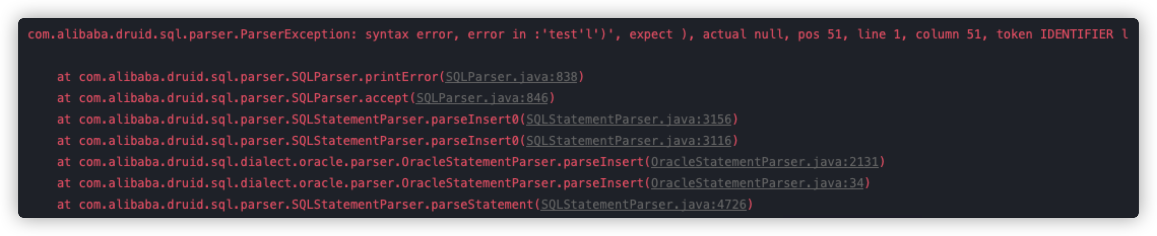 Oraclestatementparser解析sql遇到存入值带有单引号会解析错误 · Issue 4903 · Alibabadruid · Github