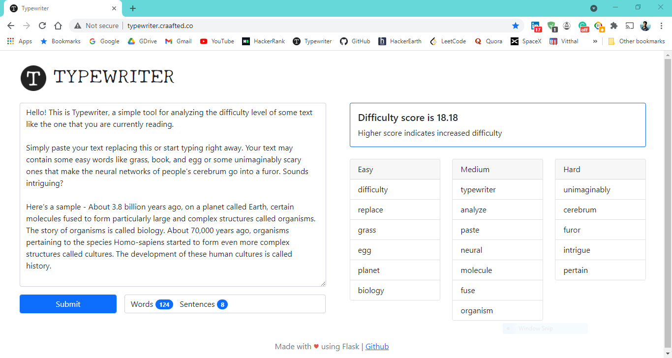 GitHub - nikingale/typewriter: A web application for analyzing the overall difficulty of a given ...