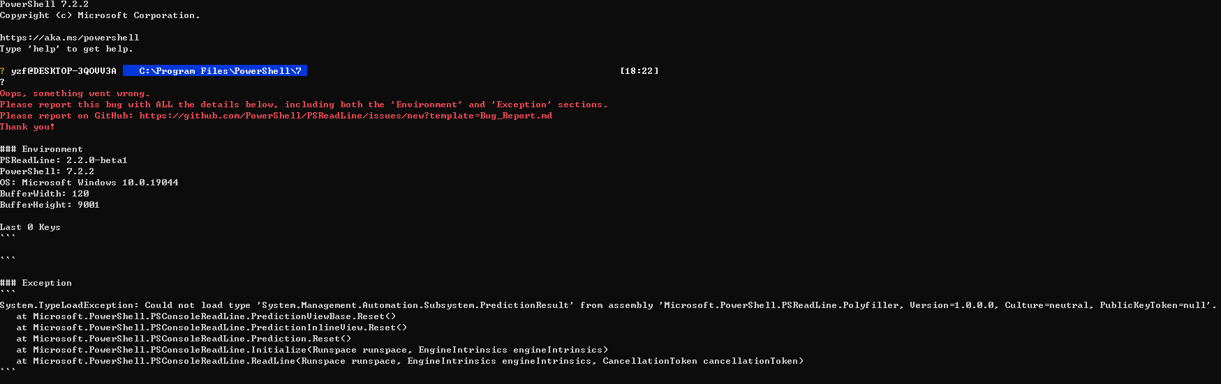 Oops, something went wrong 1 · Issue #3249 · PowerShell/PSReadLine · GitHub