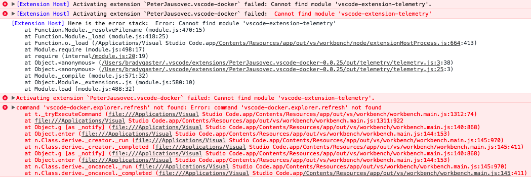 No Docker Extension Commands Work · Issue 226 · Microsoftvscode Docker · Github
