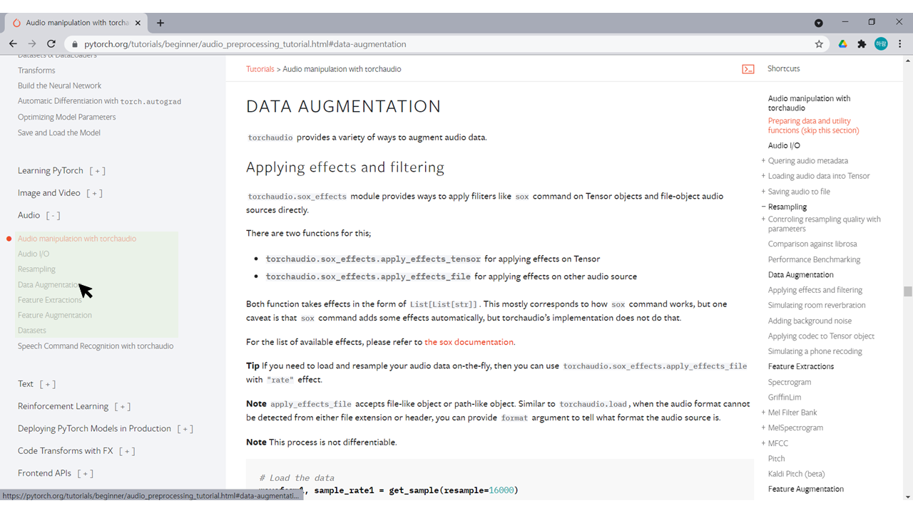 beginner/audio_preprocessing_tutorial.py 목차 하이라이팅 오류 · Issue #312 · PyTorchKorea/tutorials-kr ...
