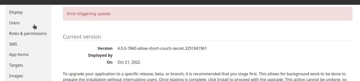 Improve admin upgrade page UX when upgrade service fails to update containers · Issue #7859 ...