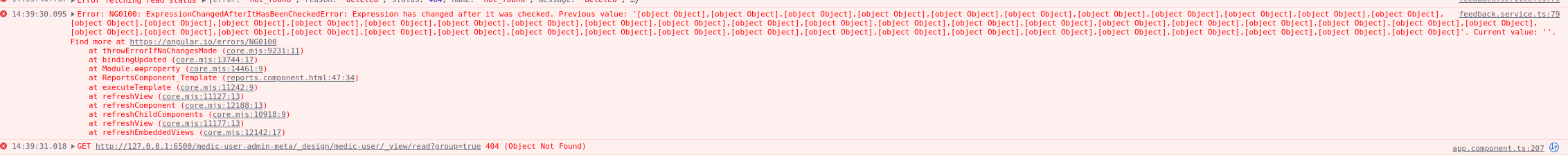Angular's `ExpressionChangedAfterItHasBeenCheckedError` exception in Reports and Contacts tabs ...