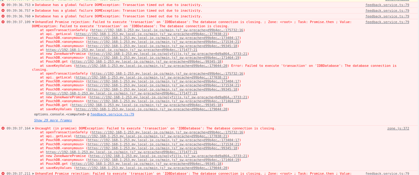 Pouchdb `failed To Execute Transaction On Idbdatabase ` Due To Device Inactivity · Issue