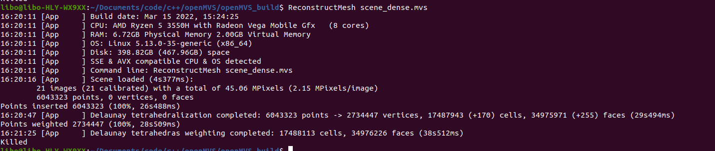 Program was killed. · Issue #781 · cdcseacave/openMVS · GitHub