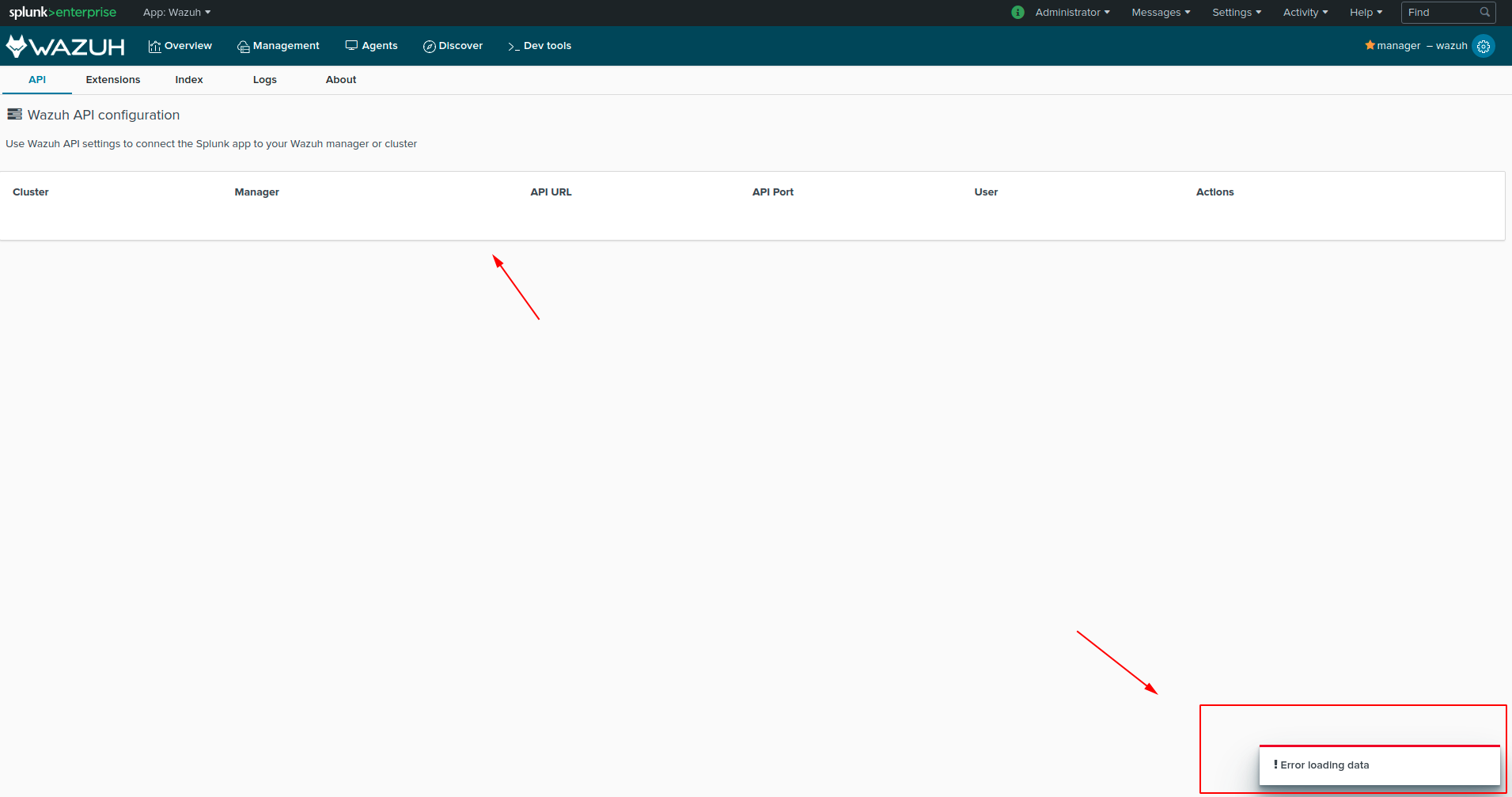 App crashes after configuring API and browsing · Issue #789 · wazuh/wazuh-splunk · GitHub