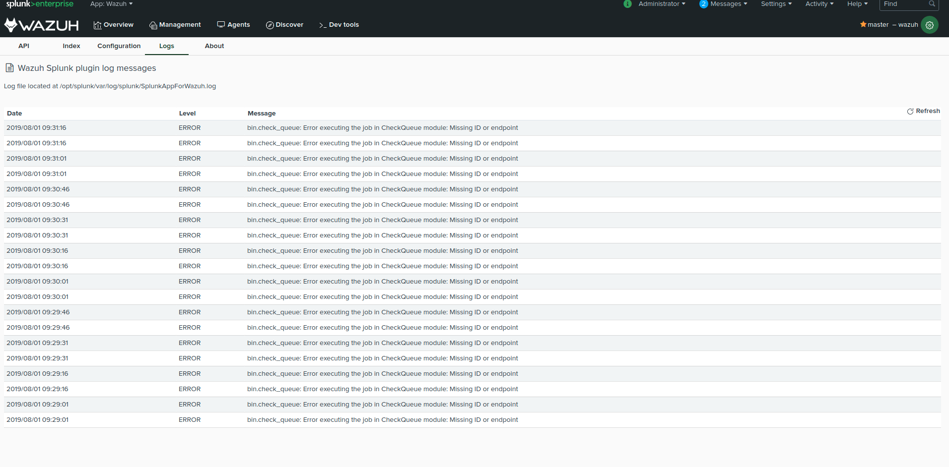Multiple error logs are being shown · Issue #799 · wazuh/wazuh-splunk · GitHub