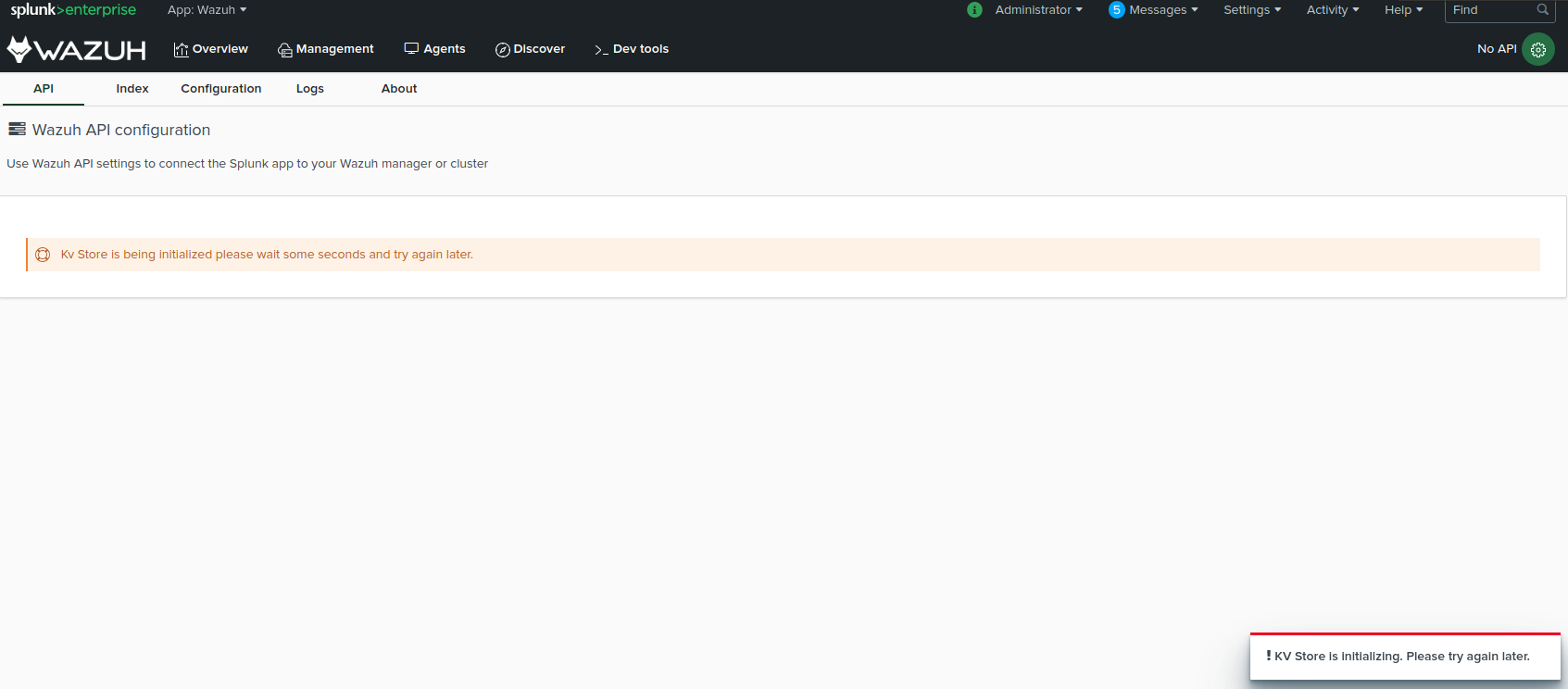 Meaningless error messages when KvStore is initializing · Issue #791 · wazuh/wazuh-splunk · GitHub