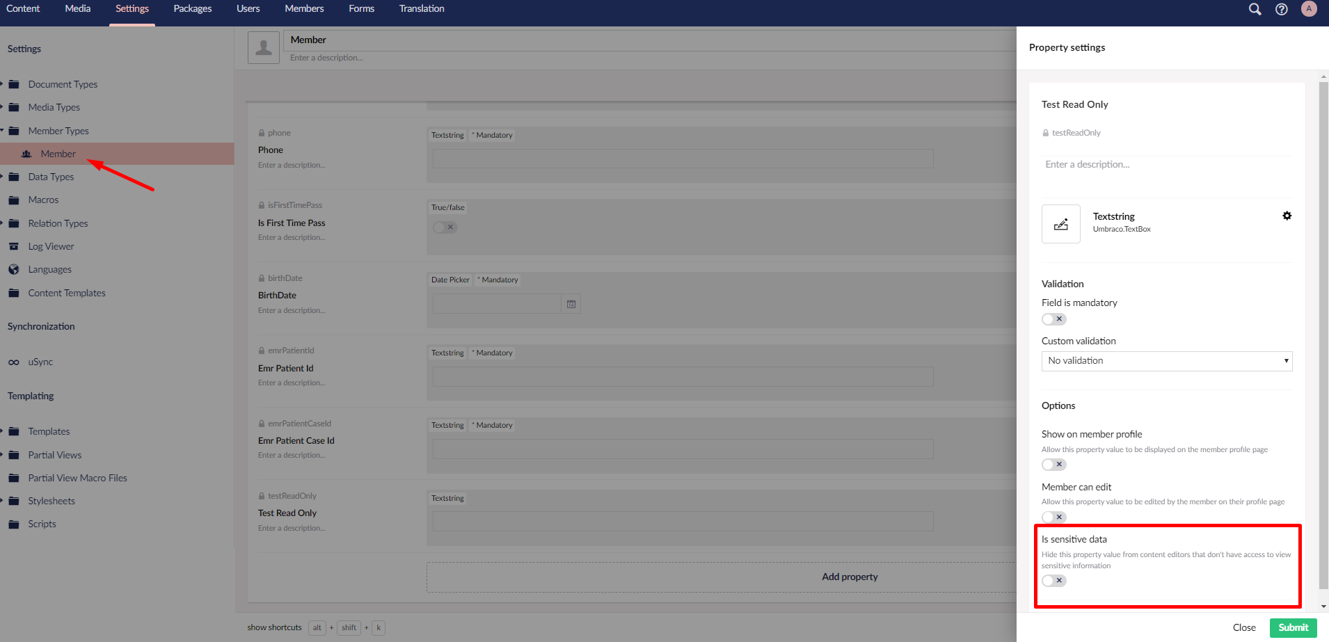 checkbox field "Is sensitive data" not working in Umbraco 8.3.0 · Issue #7289 · umbraco/Umbraco ...