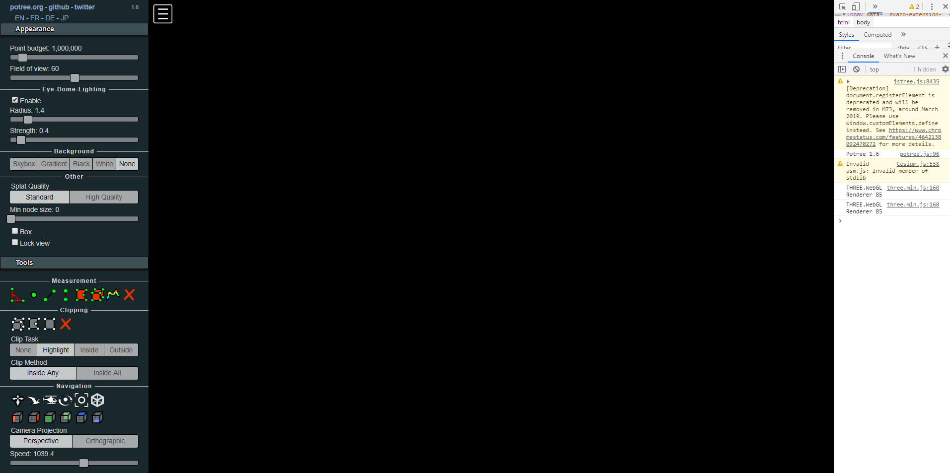 Loading pointcloud onto a basemap - Cesium · Issue #668 · potree/potree · GitHub