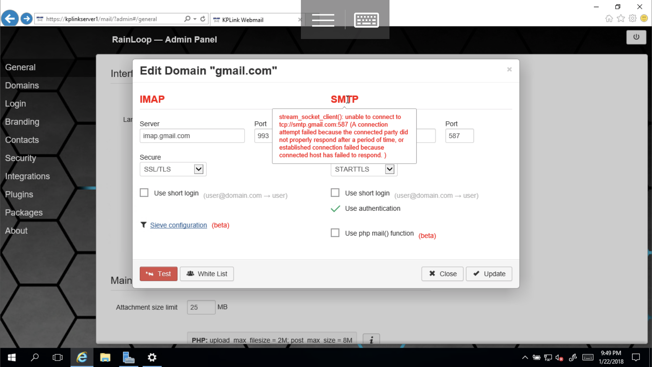 Rainloop “Can’t connect to server” error when trying to login to Gmail or Outlook · Issue #1626 ...