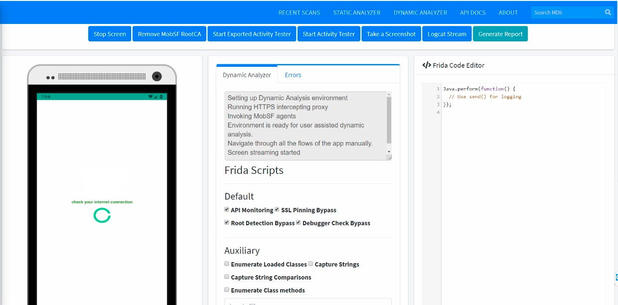 No internet connection for dynamic analysis · Issue #1239 · MobSF/Mobile-Security-Framework ...